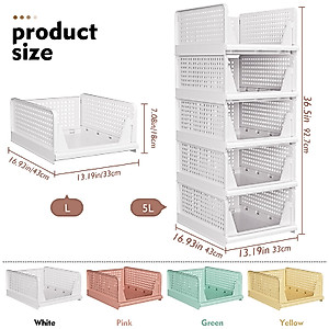 SNSLXH 5 Pack Stackable Closet Organizer Box, Multifunctional & Foldable Closet Storage Basket for Bathroom Kitchen Laundry Room Wardrobe Storage, Space-Saving Clothes Storage Drawer Organizer, White