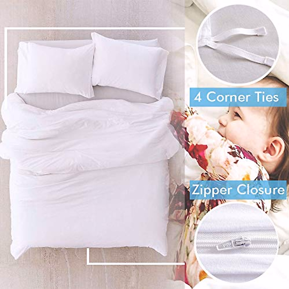 ATsense Duvet Cover King Size, 100% Washed Cotton Linen Feel Super Soft Comfortable, 3-Piece White Duvet Cover Bedding Set, Durable and Easy Care, Simple Style Farmhouse Comforter Cover