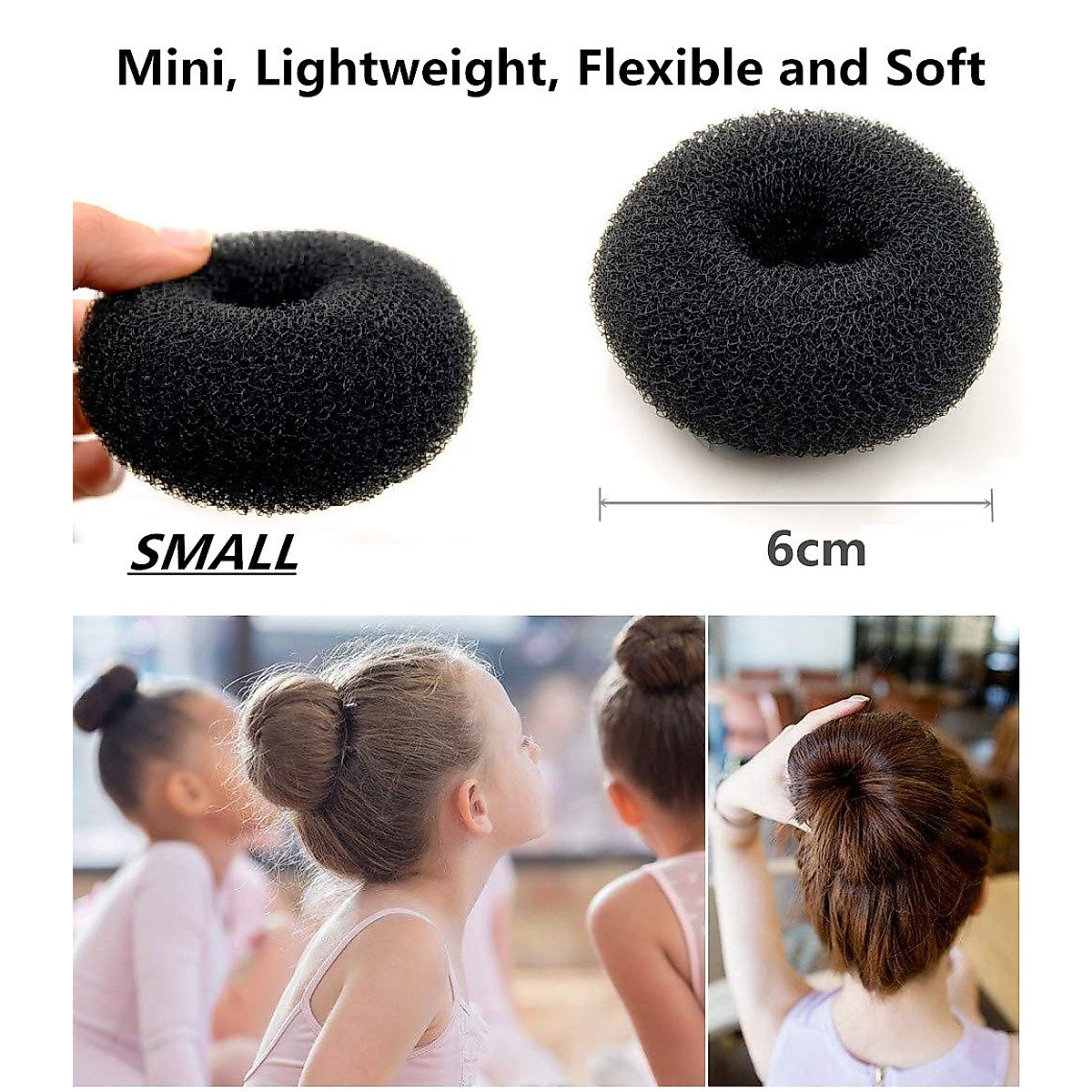 4 Pack Extra Small Hair Bun Maker Mini Chignon Hair Doughnut Shaper Hair Donut Sock Bun Form for Kids, Girls, Short and Thin Hair (Small Size 2.4 Inch, Black)