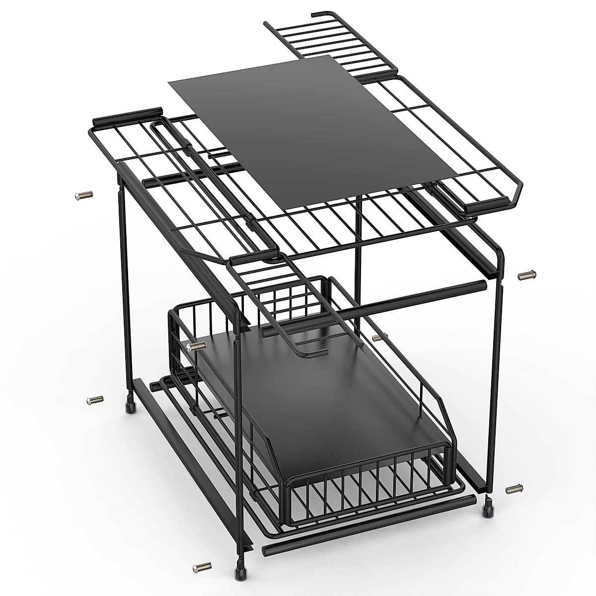 NUTSAAKK Under Sink Organizers and Storage, Kitchen Cabinet Organizer with Sliding Drawer, Upgraded Bathroom Organizer Under Sink, 2 Tier kitchen sink organizer, for Cabinets, Bathroom, Kitchen, Black