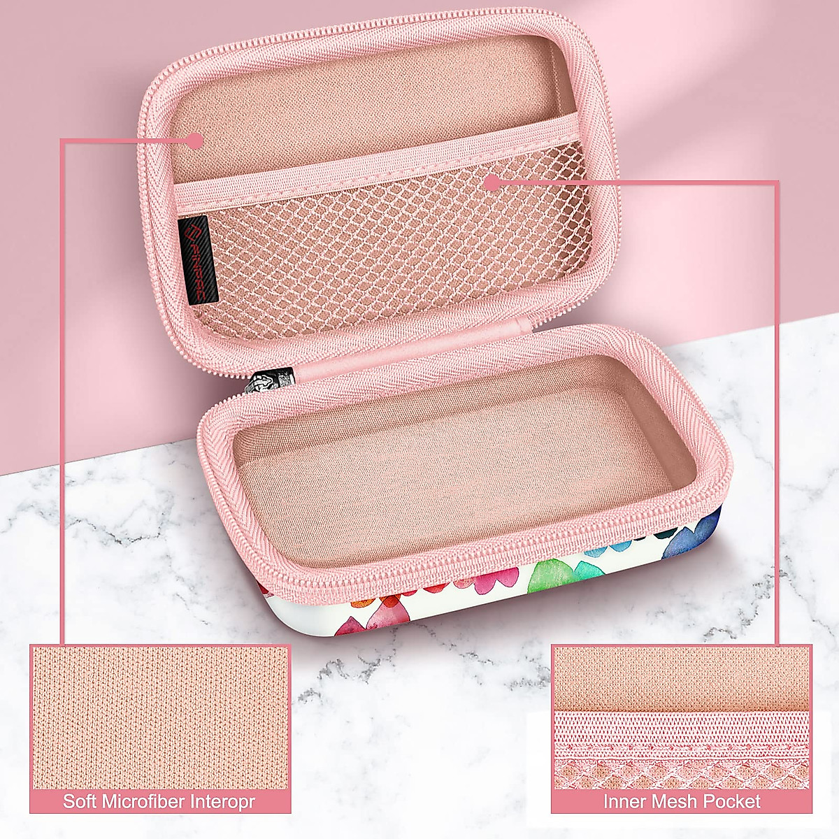 Fintie Digital Camera Case Compatible with Kodak Pixpro FZ55/ FZ45/ FZ53/ FZ43/ WPZ2, Canon PowerShot ELPH 360/ Lecran/CAMKORY, Small Cameras Carrying Bag, Raining Hearts