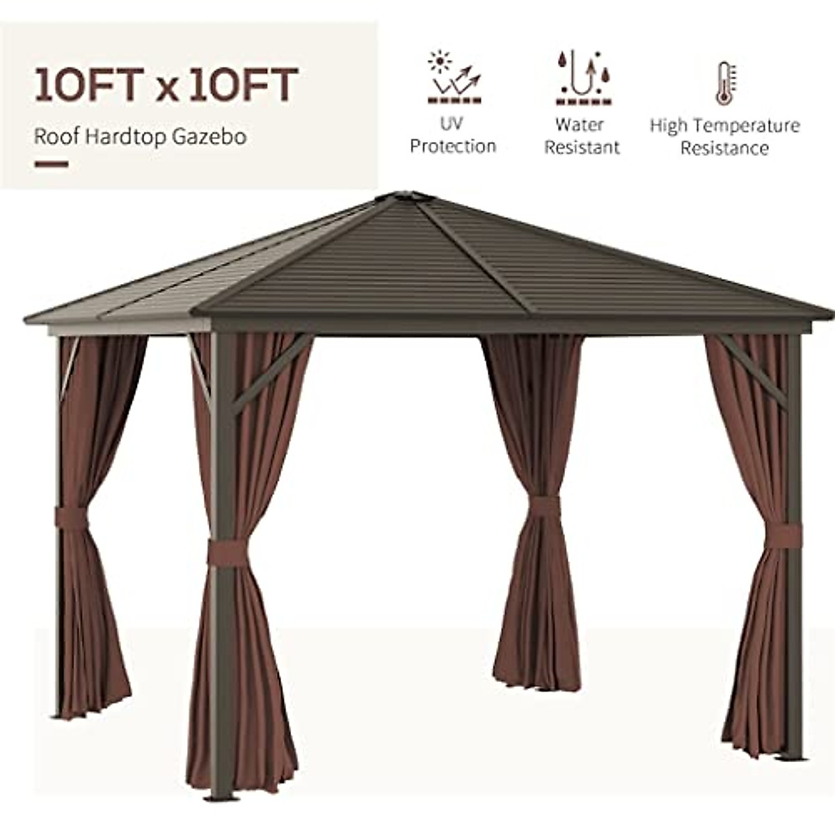 UXZDX 10'x10' Metal Roof Gazebo Canopy with Curtains&Netting, Outdoor Hardtop Gazebo with Aluminum Frame for Garden, Patio