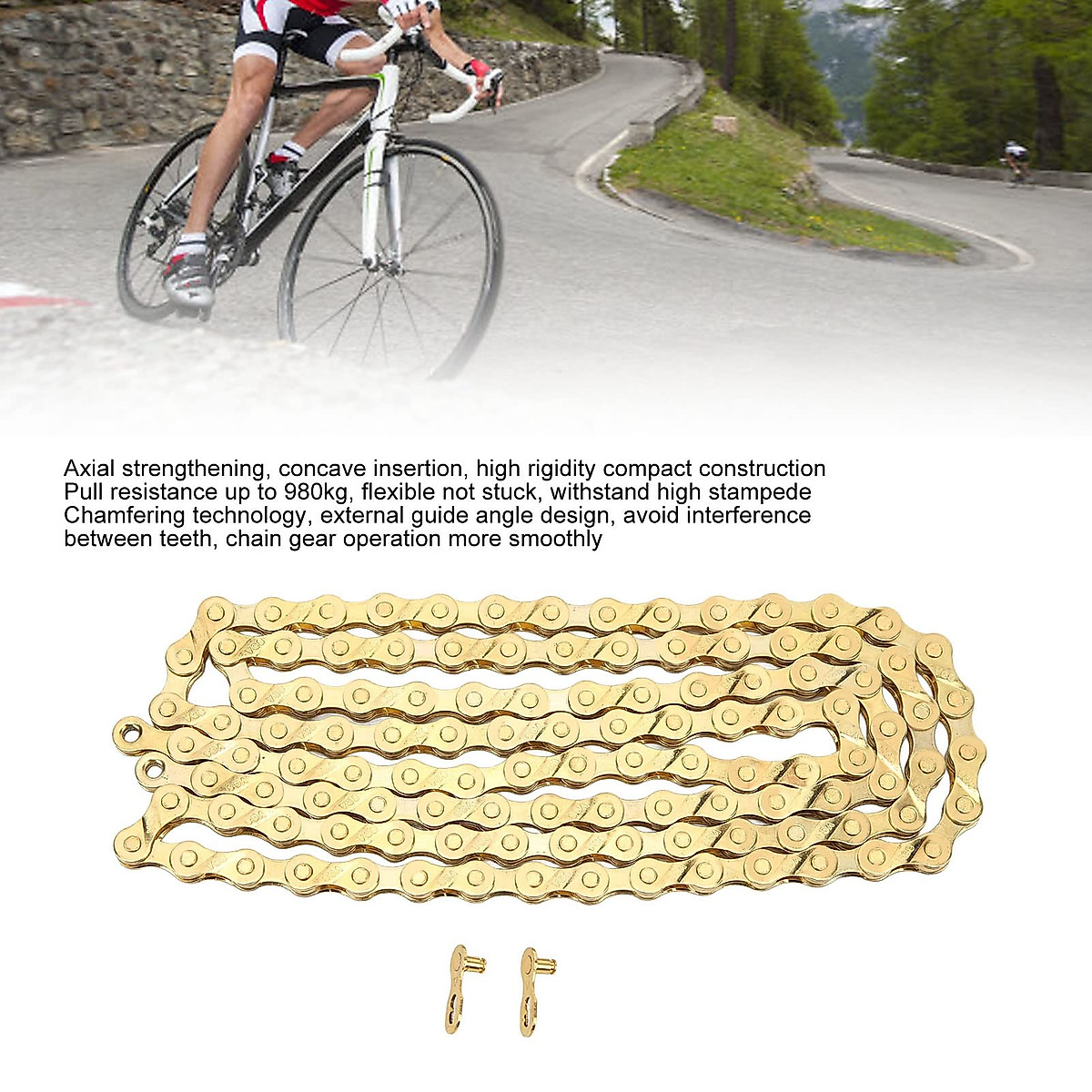 Bike Chain Kit Gold High Carbon Steel 8 Speed Mountain Road Bicycle Multi-Function Bike Mechanic Repair Kit 1/2in x 3/32in 116 Sections