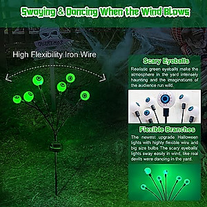 Halloween Decorations Outdoor - 2Pack 12LED Scary Solar Lights, Green Eyeball Firefly Lights, Swaying Waterproof Decor for Garden, Patio, Yard, Pathway