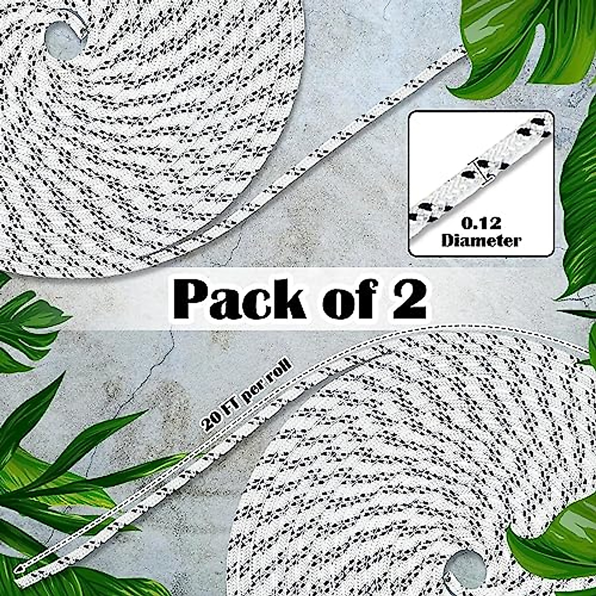 2 Pcs Outdoor Patio Umbrella Cord Line Nylon Rope 20 ft Patio Umbrella Replacement Parts Patio Umbrella String Replacement for Outdoor Patio Umbrella and Base Replacement Accessories (0.12'' Diameter)