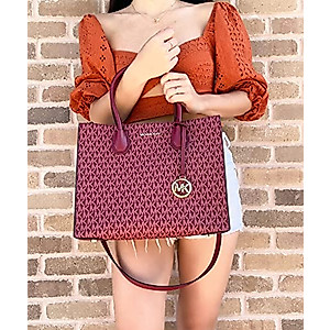 Michael Kors Mercer Large Convertible Tote Crossbody Mulberry MK Signature