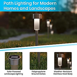 Flash Furniture DN-SL104-12-SS-GG 12 Pack Stainless Steel LED, Weather Resistant Outdoor Solar Powered Lights for Pathway, Garden, & Yard