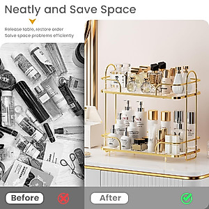 MYXLINK 2 Tier Bathroom Counter Organizer, Luxury Bathroom Organizer Countertop Cosmetic Display Trays for Skincare, Perfume Storage (Gold)