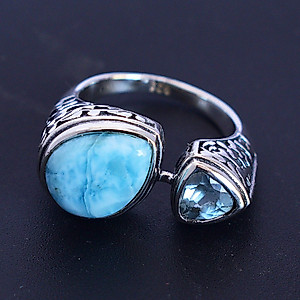 Ravishing Impressions Larimar & Blue Topaz Gemstone 925 Solid Sterling Silver Ring Beautiful Handmade Jewellery Birthday Gift