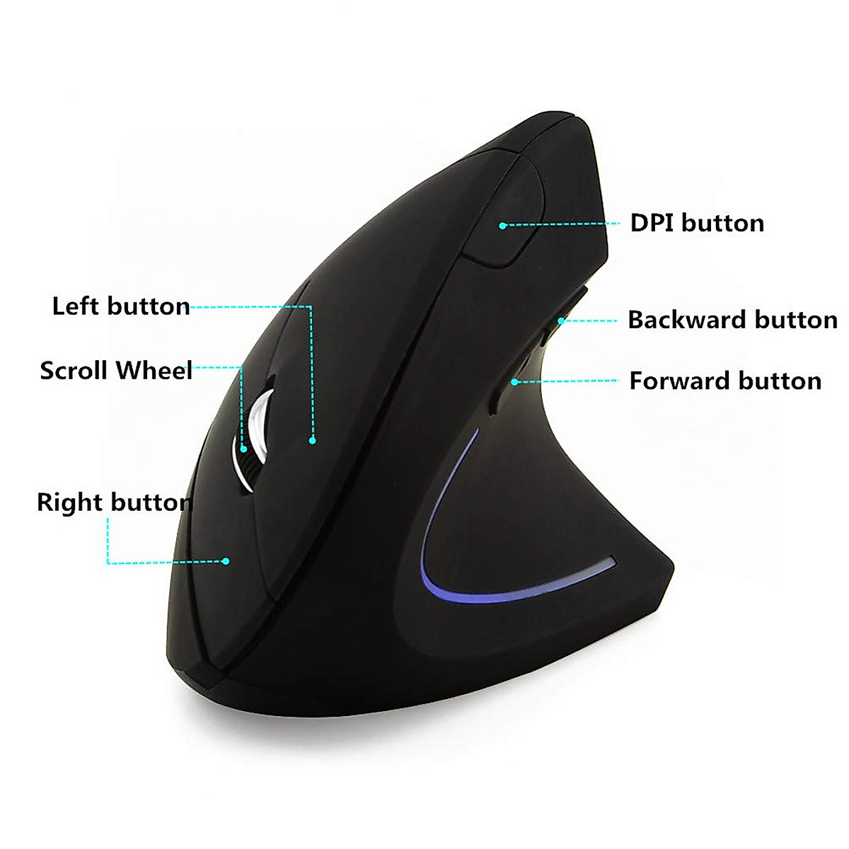 FLY WAY Wireless Vertical Mouse,2.4G Ergonomic Optical Mice 800/1200 /1600 DPI 5 Buttons Mouse with USB Receiver for PC Laptop Desktop Gaming (Black)