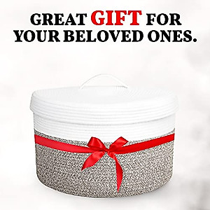 Blanket Basket with Lid, blanket storage Basket, Laundry, and Organizing Toys, rope basket, Woven Coiled Hamper with Soft Lid, Trendy Home décor for Living Room or Bedroom