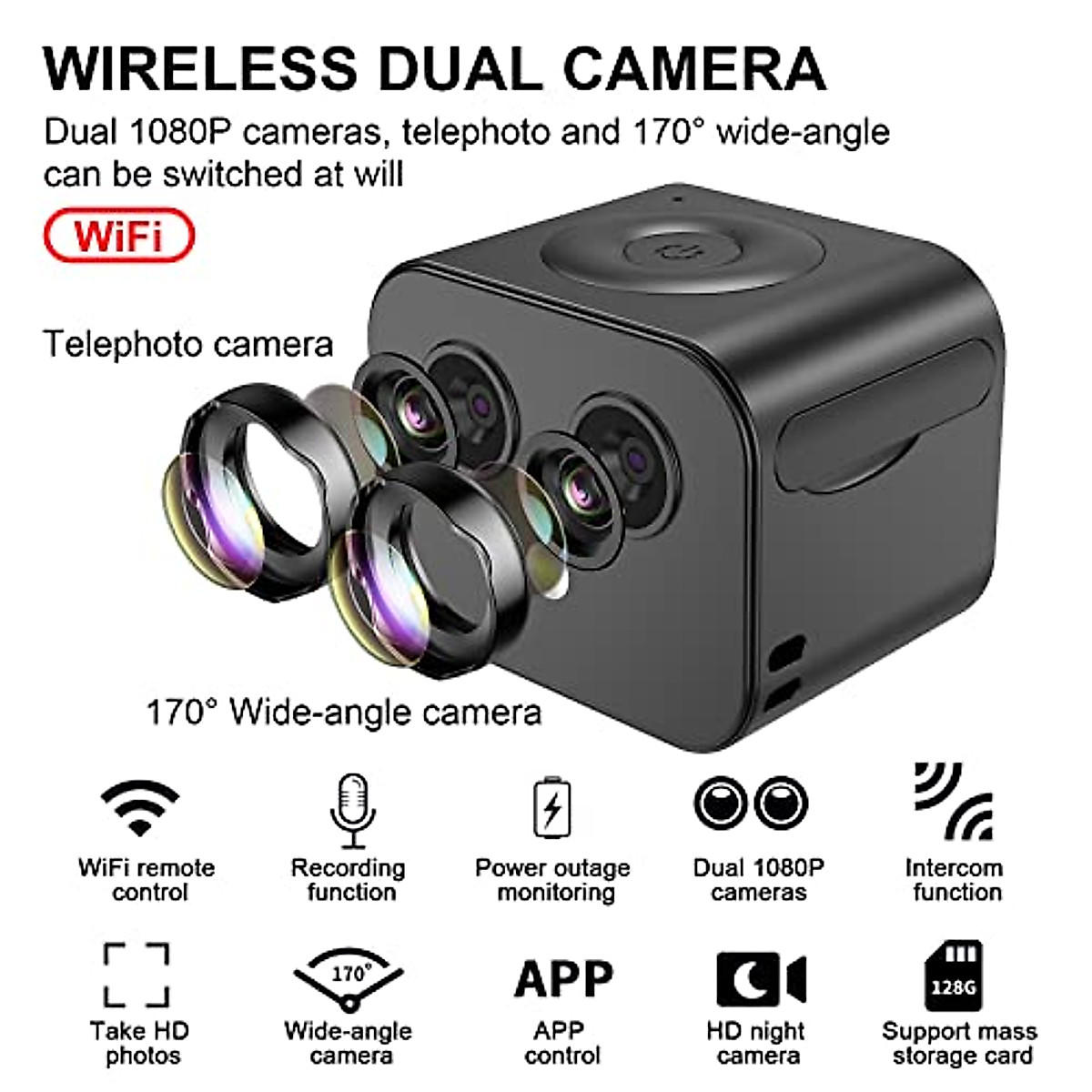 Mini Spy Double Lens Camera,1080P WiFi Hidden Cameras, Portable Small HD Nanny Cam with Motion Detection, Indoor Covert Security Camera for Home and Office -Intercom Function,Built-in Battery