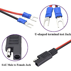 AAOTOKK (2Pack SAE to Fork Ring Terminals Plug Cable U Type Terminal to SAE Power Automotive Solar Panel Charging Cable18AWG 2 Pin Quick Connect/Disconnect Jack SAE Connector(30cm/U Ring)