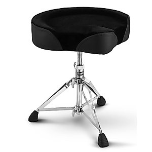 Starfavor Drum Throne Height Adjustable Padded Seat Drum Stool Saddle Drum Seat, with Double Braced Anti-Slip Feet Swivel Drum Chair for Adults, Motocycle Style, ST-500