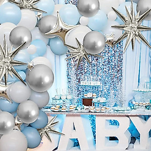 Toniful 4 Pcs 22inch 4D Silver Starburst Cone Mylar Balloons 14Point Star Balloons Explosion Star Foil Balloons for Party Supplies Backdrop Christmas,New Year,Birthday, Wedding,Photo Booth Ornament