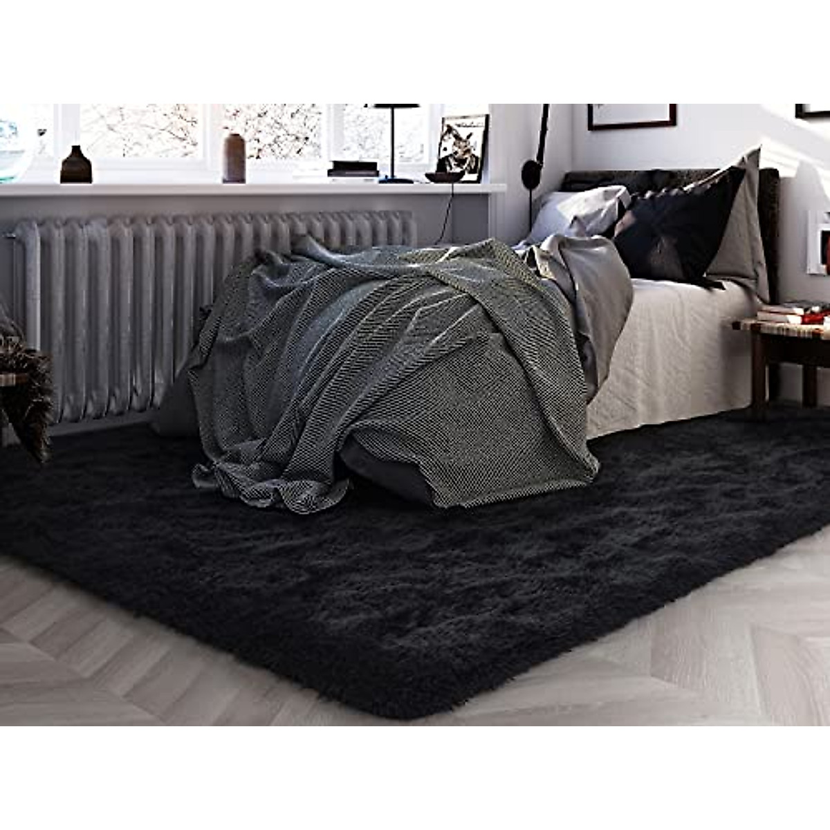 HOMORE Luxury Fluffy Area Rug Modern Shag Rugs for Bedroom Living Room, Super Soft and Comfy Carpet, Cute Carpets for Kids Nursery Girls Home, 4x6 Feet Black