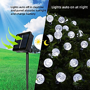 Solar Garden Lights 35FT 60LED Crystal Globe Solar String Lights, 8 Modes Waterproof String lights Outdoor, Solar Lights Outdoor for Garden,Yard,Patio,Wedding,Home party,Christmas,Decoration. (White)