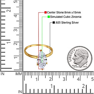 Blue Apple Co. Yellow Tone, Simulated Cubic Zirconia Size-5 Solitaire Wedding Engagement Ring Marquise CZ 925 Sterling Silver