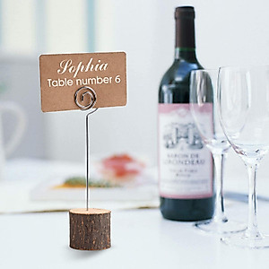 Place Card Holders 10pcs Table Number Holders with 20pcs Cards Rustic Real Wood Base Wedding Table Name Number Holder Party Decoration Card Holders Picture Memo Note Photo Clip Holder