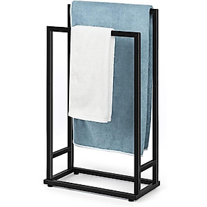 Towel Racks for Bathroom, 2 Tier Standing Stainless Steel Towel Racks Stand for Bathroom, Hand Towel Drying Rack Holder, Towel Bar Stand Blanket Rack, Black