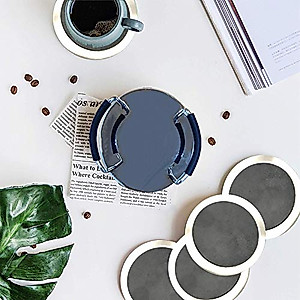 Coasters for Drinks Leather Coasters with Holder for Wooden Table Coaster with Silver Metal Ring for Drinks Absorbent House Warming Presents for Women Funny Farmhouse for Bar Table Set of 6