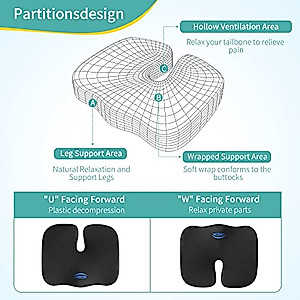 NICESKY Seat Cushion Posture Cushion Tailbone Sciatica Back Butt Pain Relief Comfort Chair Pads Car Office Desk Computer Accessories Memory Foam Pillow