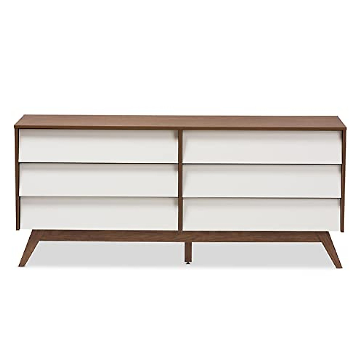 Baxton Studio Hildon Modern 6-Drawer Storage Dresser Mid-Century/Particle Board/MDF with PU Paper/White/Walnut Brown