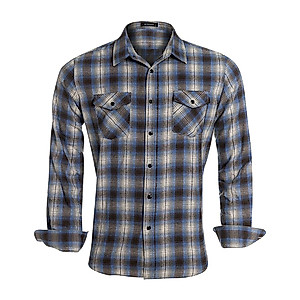 MCEDAR Men’s Plaid Flannel Shirts-Long Sleeve Casual Button Down Slim Fit Outfit for Camp Hanging Out or Work (M, Light Blue)