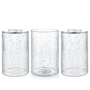 Skelang Clear Glass Shade, Light Shade with Crackle, Lampshade with 1-5/8" Fitter, Cylinder Replacement Shade for Pendant Light, Wall Sconce, Vanity Light, Table Lamp, Pack of 3