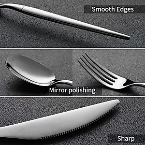 Rygten QU 20-piece Black Silverware Set, Unique Design Stainless Steel Flatware Set, Cutlery Set Spoons And Forks Knives Set, Tableware Set Service For 4, Dishwasher Safe