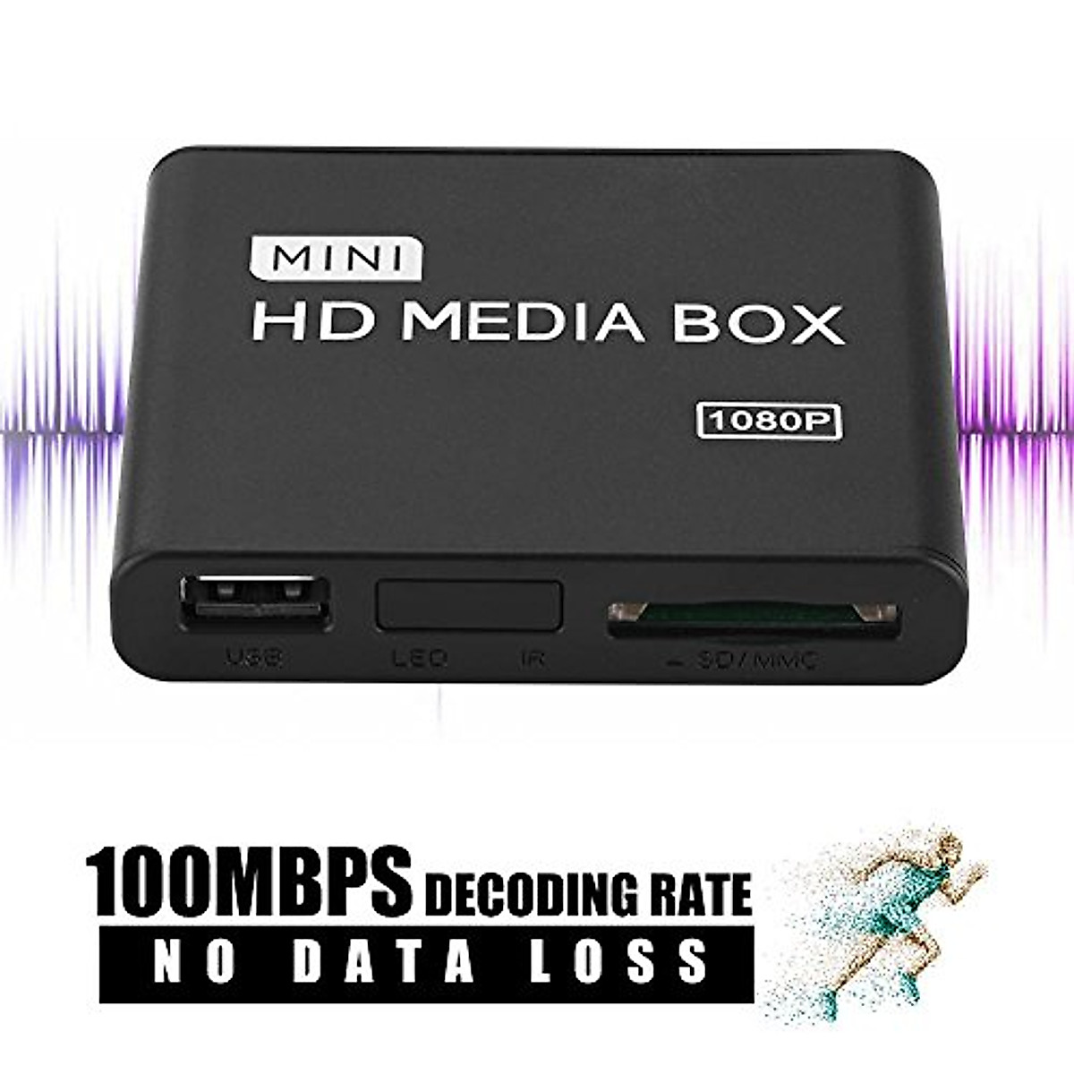 1080p HD Media Player, Mini MP4 Player Stereo Surrounding Sound with AV/HDMI/VGA/YPbPr Output with Remote Control Supports SD Cards and USB Drives Devices(US Plug)