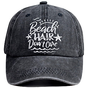 Beach Hats for Women Men, Adjustable Embroidered Beach Hair Don’t Care Baseball Cap, Beach Accessories for Vacation Must Haves, Summer Gifts for Beaches Lovers