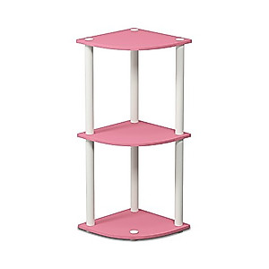 Furinno 7-Cube Reversible Open Shelf, White/Pink 11048WH/PI & Turn-N-Tube 3-Tier Reversible Corner Display Rack Multipurpose Shelving Unit, Pink/White