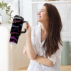 Flradish 30oz Tumbler with Handle, Colourful Sharks Stainless Steel Tumbler with Lid and Straws Double Wall Vacuum Insulated Leakproof Coffee Travel Mug