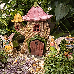 PRETMANNS Fairy Garden House Kit - Fairy Garden Accessories Outdoor - Fairy House & Fairies for Fairy Garden – Fairy Garden Supplies - Fairy Garden Kit for Adults - Garden Fairy House - 4 Items
