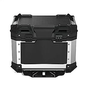 LASIEYO 45L Motorcycle Top Case, Aluminum Motorcycle Trunk Tour Tail Box with Security Lock for Store Helmet Large Luggage, Waterproof Motorcycle Top Box, Universal Motorcycle Accessories (Silver)