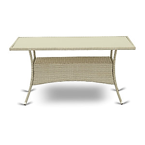 East West Furniture OSOS7-03A Oslo 7 Piece Patio Furniture Wicker Outdoor Set Consist of a Rectangle Dining Table with Glass Top and 6 Balcony Armchair with Cushion, 36x60 Inch