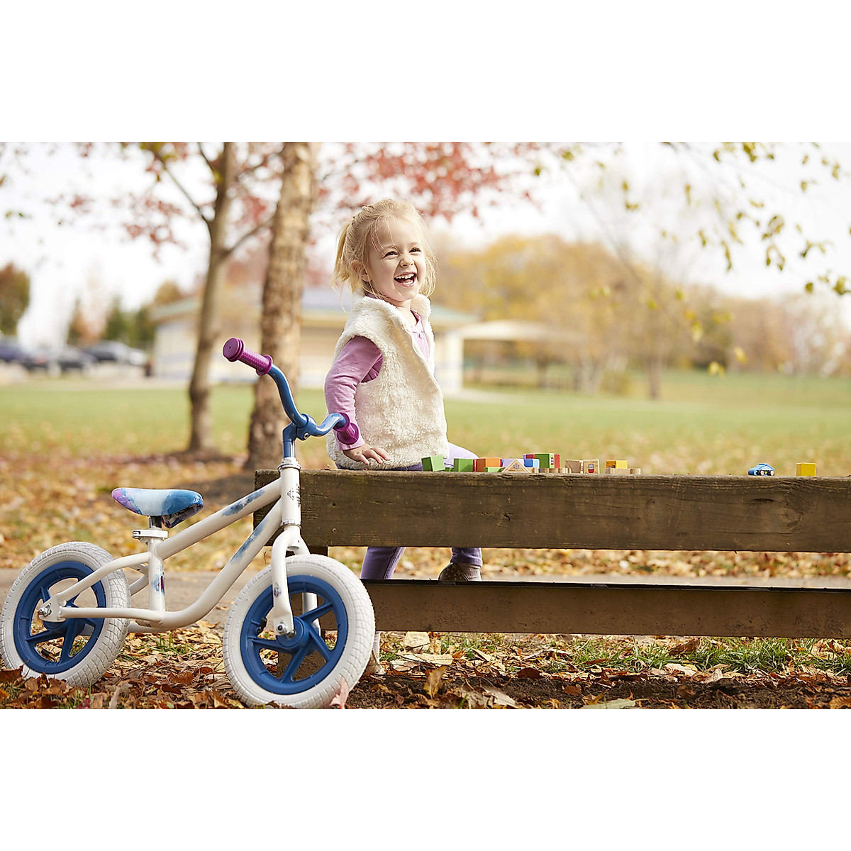 Huffy Frozen 2 Balance Bike for Toddler & Kids, Elsa Graphics, Purple, White, 12 inch