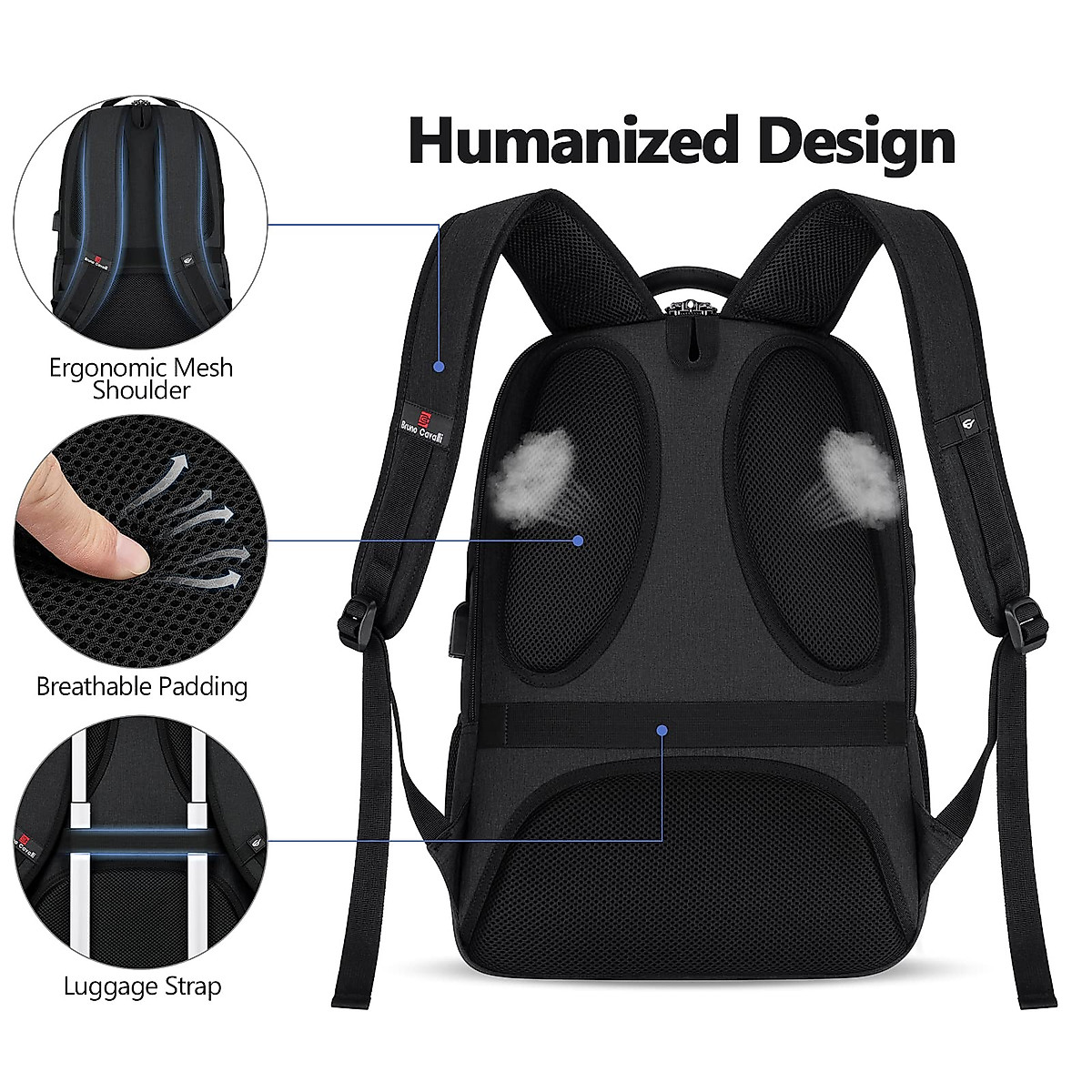 Bagsure Travel Laptop Backpack, Business Water Resistant Laptop Backpack with USB Charging Port, Durable Anti Theft College School Computer Bag for Men & Women Fits 15.6 Inch Notebook & Laptop