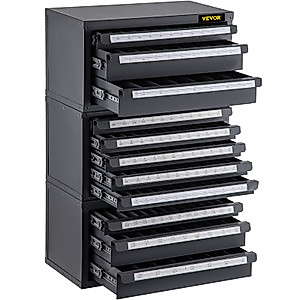 VEVOR Drill Bit Dispenser Cabinet Set, Three-Drawer for 1/16" to 1/2" & Letter Sizes A to Z, Five-Drawer Drill Bit Organizer for Wire Gauge Sizes #1 to #60, 3 Pieces