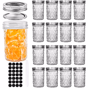 OAMCEG 16 Pack 8 OZ Mason Jars with Lids Regular Mouth Canning Jars, 100% Recycled Glass Bottles for Regular Mouth Mason Jars, Ideal for Juice, Jam, Honey and Spice, Honey, Baby Foods