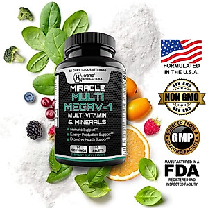 MEGAV-1 Multi-Vitamin, Superfood & Minerals - Daily Multivitamin with Probiotics, Digestive Enzyme, Mushroom Complex for Heart Health, Immune Support, Energy & Stamina - 90 Tablets