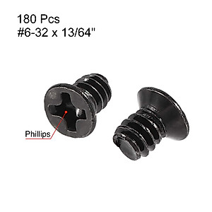 uxcell #6-32 x 13/64" Phillips Flat Head Screws Fastener Black for Laptop PC TV Fan Switch 180pcs