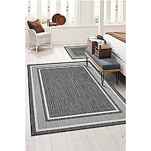 Adiva Rugs Outdoor Indoor Area Rug, Weather Resistant, Easy to Clean, Stain Resistant Floor Mat for Dining Room, Backyard, Deck, Patio (Pebble Weiss, 5'3" x 7')