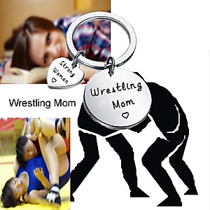 FEELMEM Wrestler Gifts Keychain Wrestling Mom Gift Wrestling Jewelry Gift for Wrestling Mom Wrestling Sports Mom or Wrestling Coach (Silver)