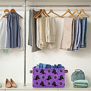 Halloween Spooky Purple Rectangular Storage Basket Large Storage Baskets Collapsible Canvas Basket for Storage Bin for Kids Room Toy Organizer Home Baby Hamper 1 Pieces