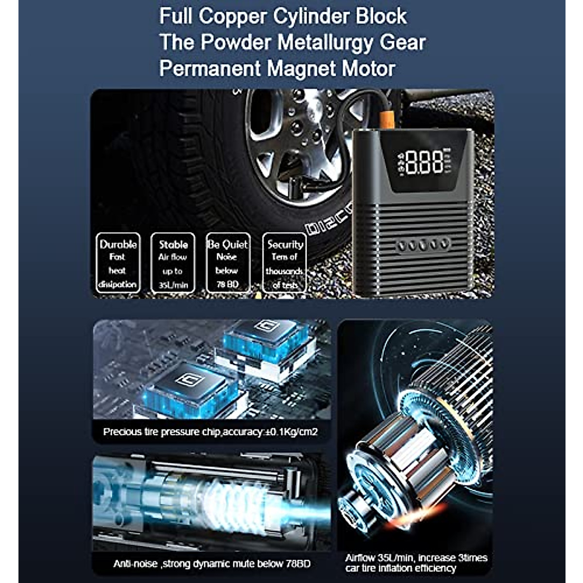 Usetify Car Battery Jump Starter with Tire Inflator Air Compressor Air Pump Inside [Fast Inflate 150PSI] [8800mAh Strong Power] for Car Motorcycle Bicycle Ball, 12V Emergency Auto Battery Booster