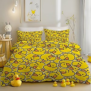 ARIGHTEX Yellow Rubber Duck Twin Bedding Sets for Girls Boys Cute Coquette Farmhouse Bedding Duvet Cover Set Yellow Little Plastic Duck Print Comforter Cover with 2 Pillowcases Duck Gifts Home Decor