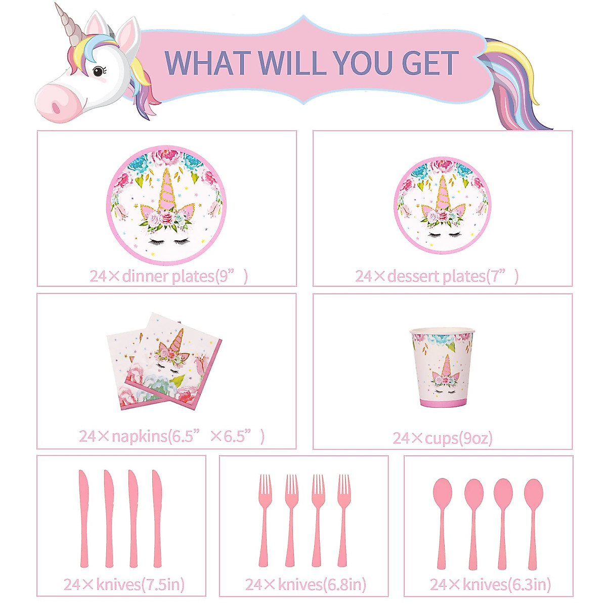 Gudvilla Birthday Decorations for Girls, 168 Pcs Pink Birthday Plates and Napkins Party Supplies, Girl Birthday Party Plates for 1st 2nd 3rd 4th 5th Girl Birthday Decorations, Serves 24 Guests