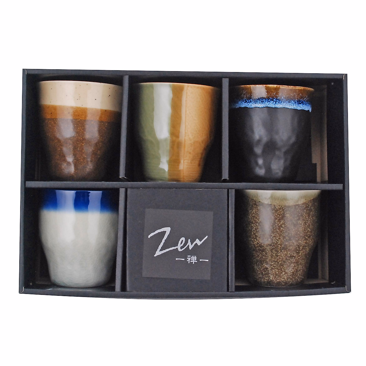 Hinomaru Collection Authentic Japanese Minoyaki Porcelain Tea Cups Set of 5 Traditional Earthenware Glazed Decorative Sushi Teacups Made in Japan